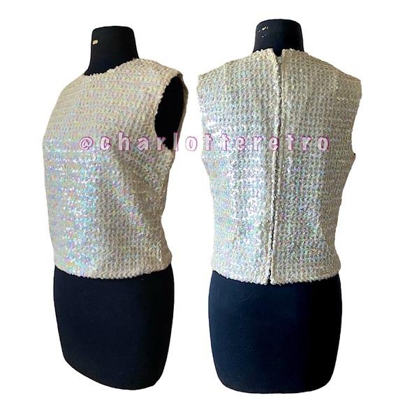 Vintage | Tops | Vtg Iridescent Sequin Shell W Full Metal Zip | Poshmark